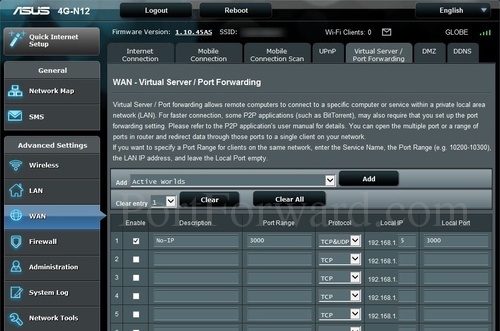 Asus 4G-N12 Router Port Forwarding Steps