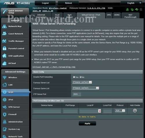 Asus RT-AC66U Router Port Forwarding Guide