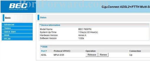 Simple BEC Technologies BEC 7800TN Router Port Forwarding Instructions