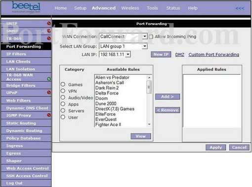 How to Open Ports in a Beetel 440TXI Router