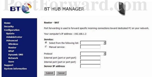 Simple Instructions to Help Setup a Port Forward on the BT Hub Router