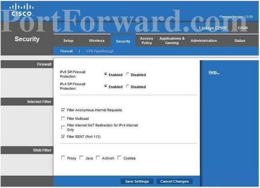 How to open a port on the Cisco Linksys E2500