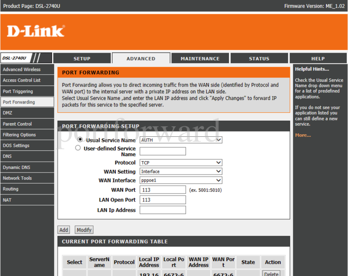 Simple Instructions to Help Setup a Port Forward on the D-Link DSL-2740U Router