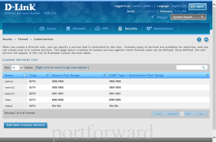 D-Link DSR-250 Router Port Forwarding Instructions