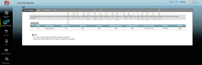 Easiest Way to Get an Open Port on the Huawei B2268H Router