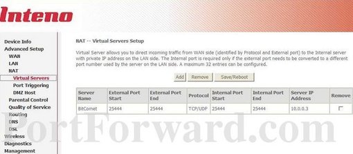 Open Ports on the Inteno DG150B Router
