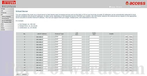 Pirelli DRG-A124G Router Port Forwarding Instructions