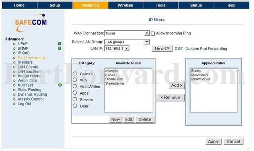 Simple Safecom SWART2-54125 Router Port Forwarding Guide