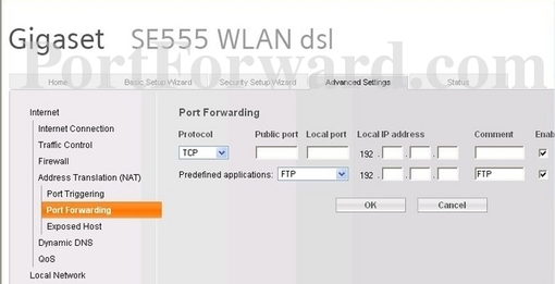 Siemens Gigaset SE555 Router Open Port Instructions