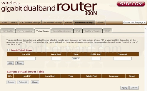 Sitecom WLR-5000 Router Port Forwarding Guide
