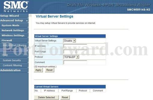SMC SMCWBR14S-N3 Router Port Forwarding Instructions