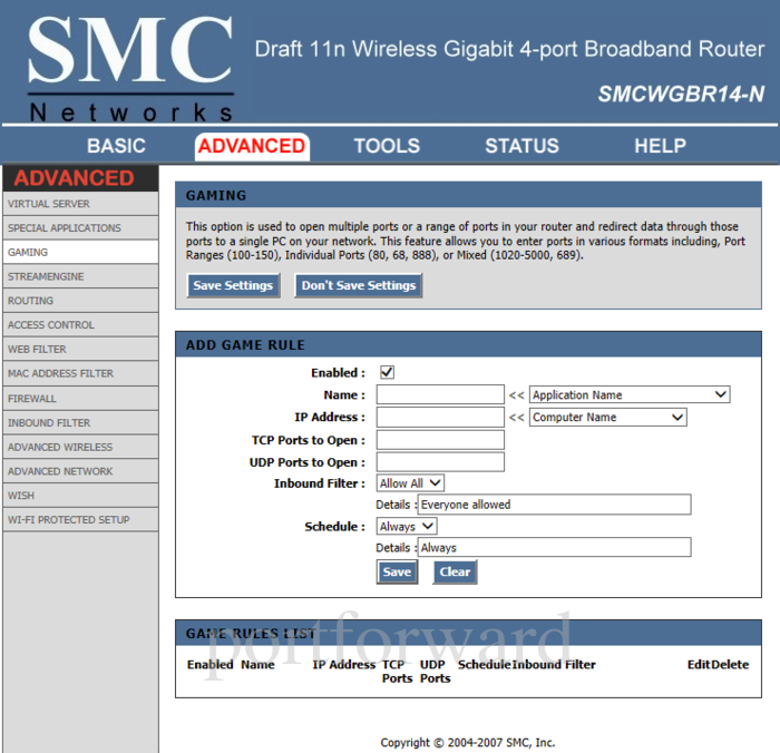 Simple SMC SMCWGBR14-N Router Port Forwarding Steps