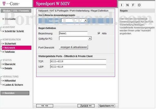 Simple T-Com Speedport W502V Router Port Forwarding Steps