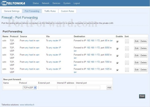 Teltonika RUT500 Router Port Forwarding Instructions