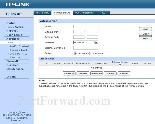 TP-Link TL-R470T Plus Router Port Forwarding Steps