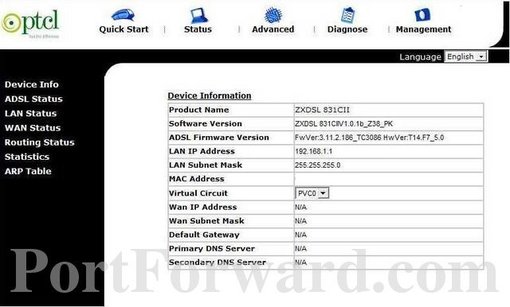 ZTE ZXDSL 831CII Router Port Forwarding Steps